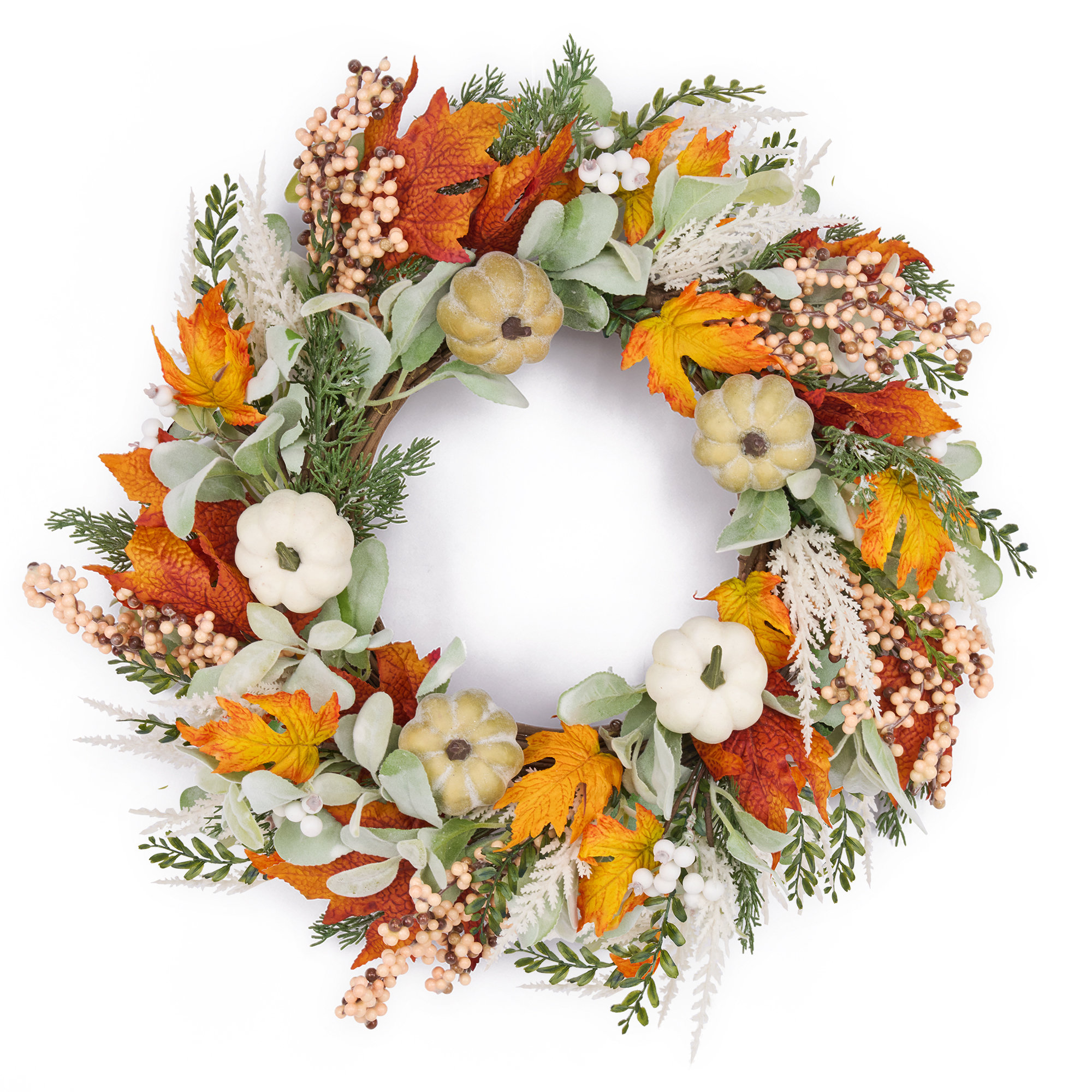 Primrue 24" Artificial Handcrafted Pumpkin, Berries & Maple Leaves Fall Juliann & Reviews | Wayfair
